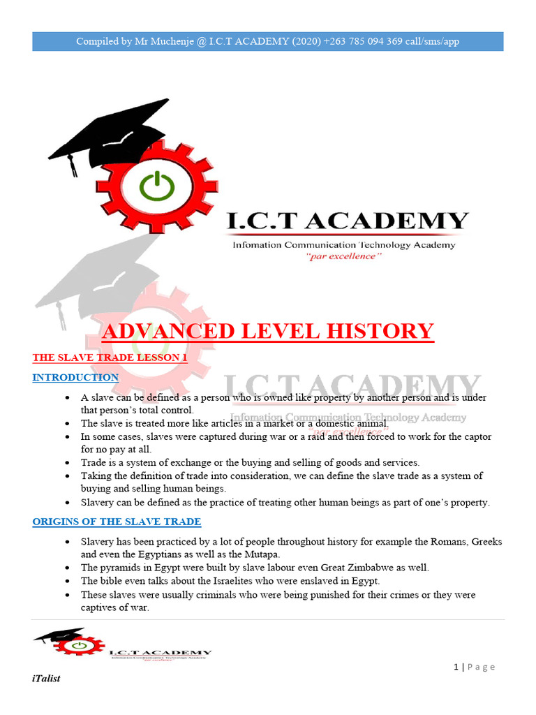 Advanced Level History The Slave Trade Lesson 1 | PDF | Atlantic Slave ...