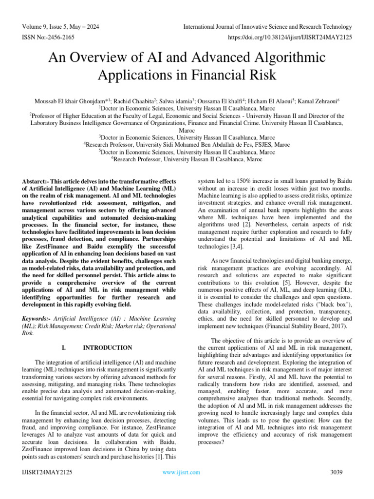 An Overview of AI and Advanced Algorithmic Applications in Financial ...