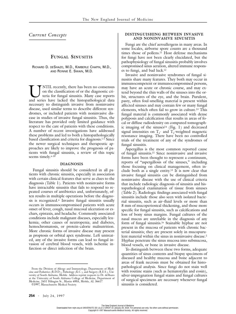 Fungal Sinusitis: Diagnosis & Classification | PDF | Immunology | Medicine