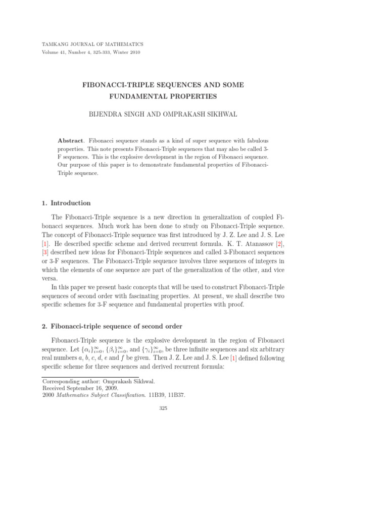 Fibonacci Triple Sequences and Some Fund | PDF | Sequence ...
