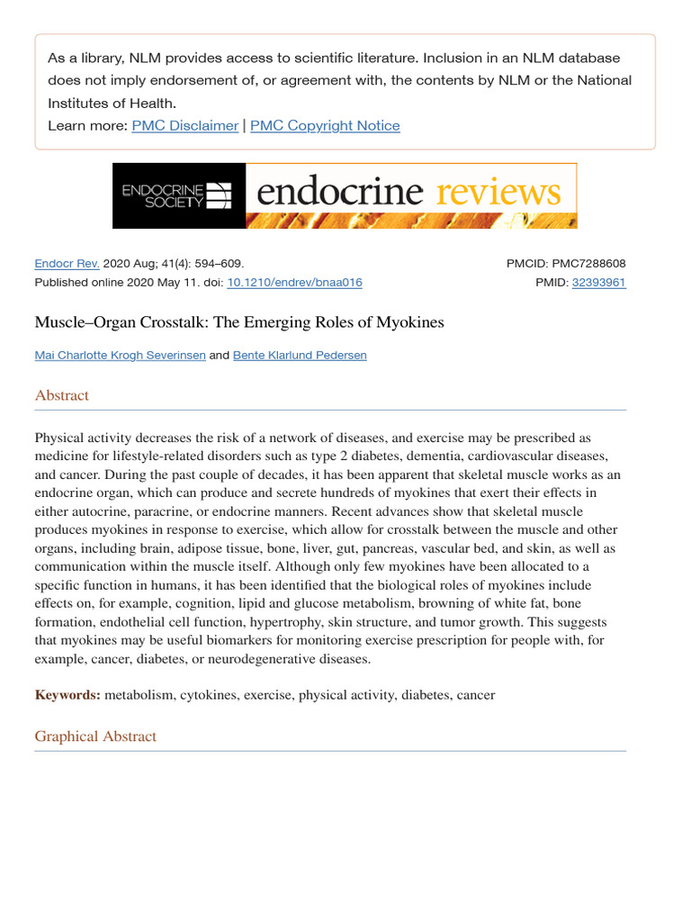Muscle-Organ Crosstalk - The Emerging Roles of Myokines - PMC | PDF ...