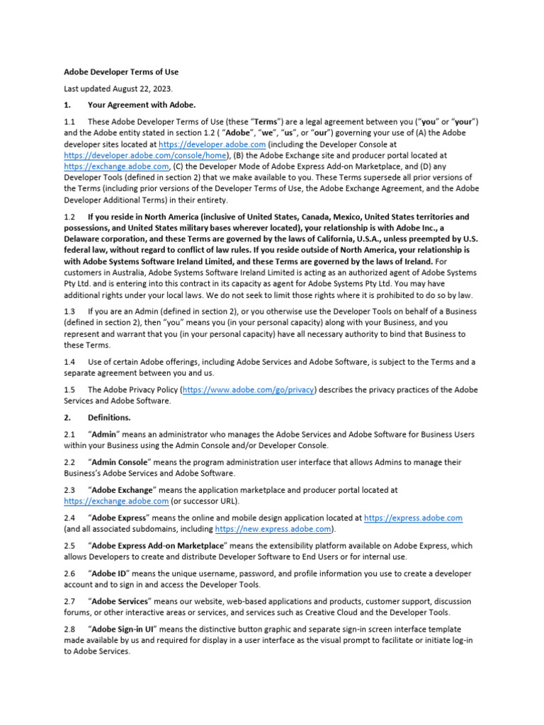 Adobe Developer Additional Terms en US 20230822 | PDF | Software | Icon ...