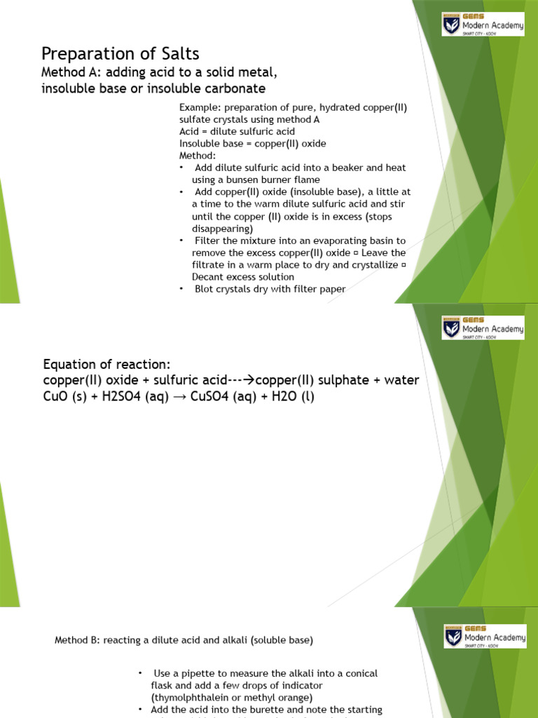 Ppt- Preparation of Salts | PDF | Precipitation (Chemistry) | Solubility