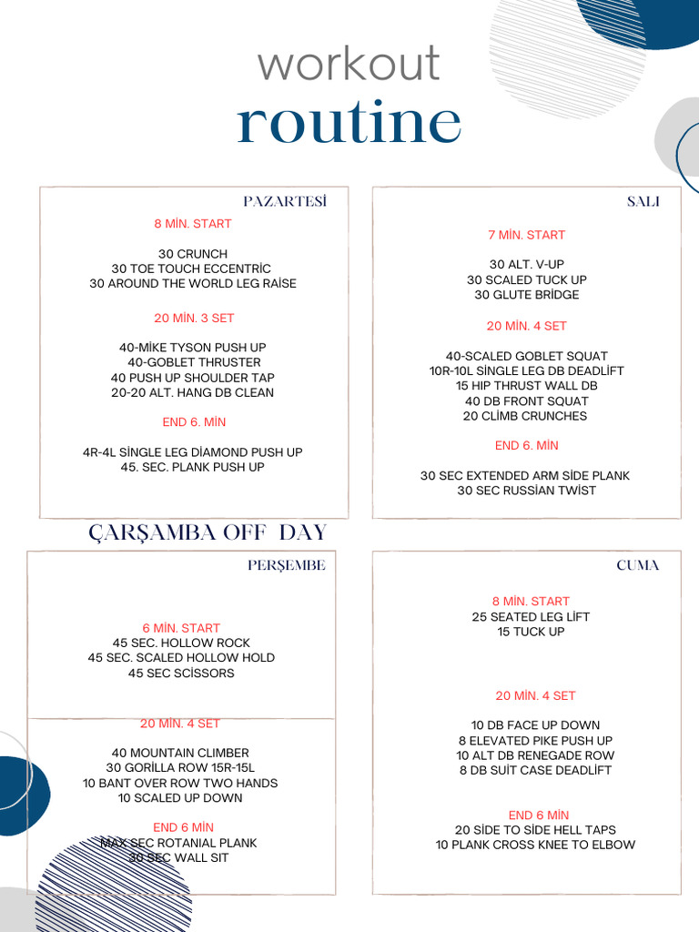 Weekly Workout Routine Planner | Download Free PDF | Physical Fitness ...