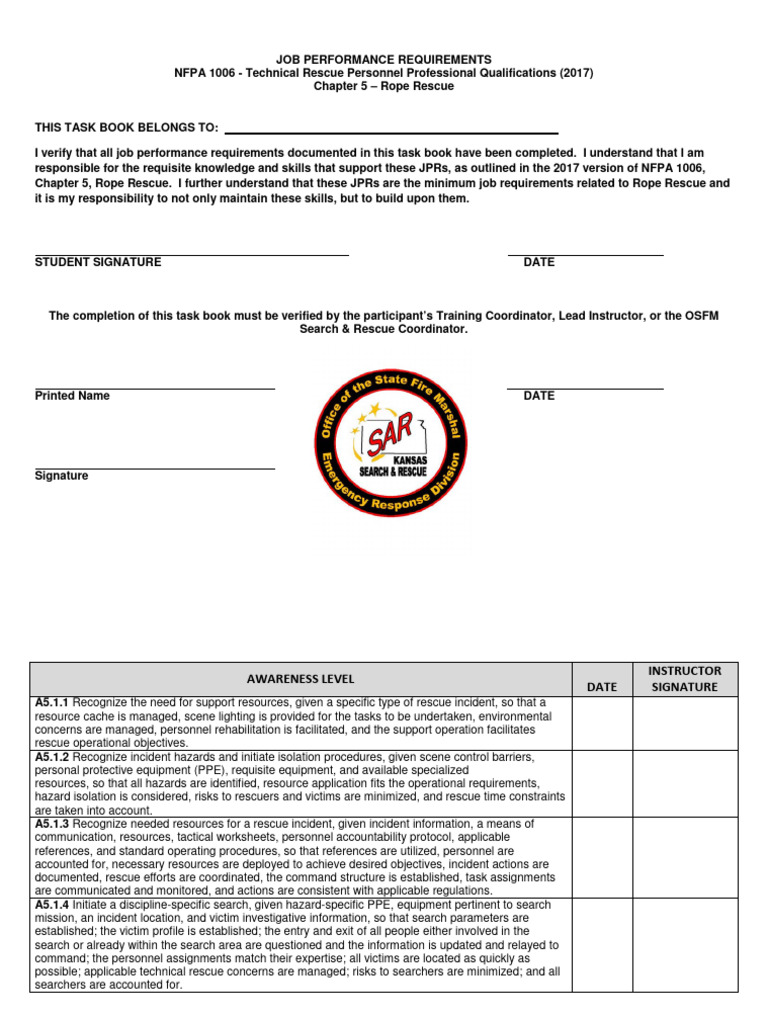 2017 NFPA 1006 Chapter 5 Rope Rescue Job Performance Requirements (PDF ...
