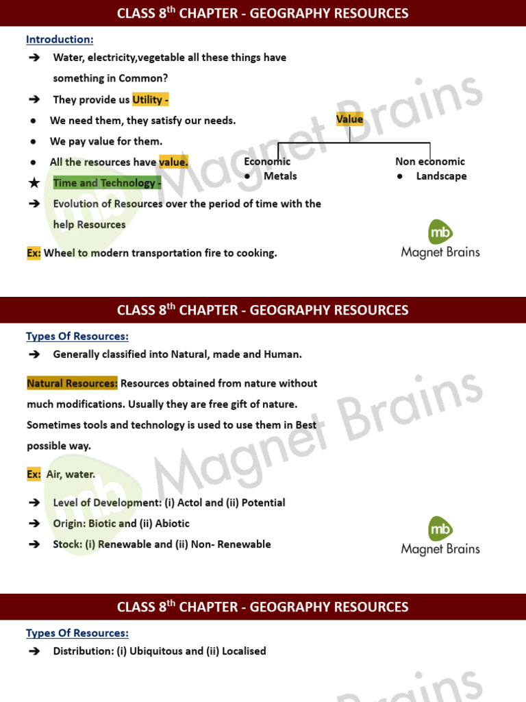 Class 8th - Chapter - Resources - Geography (Concept) | PDF | Resource ...