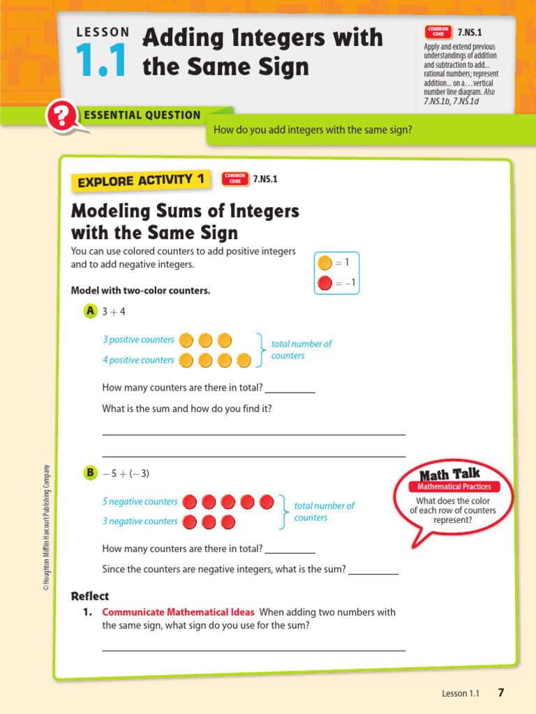 2.1 Adding Integers Textbook | PDF | Numbers | Integer