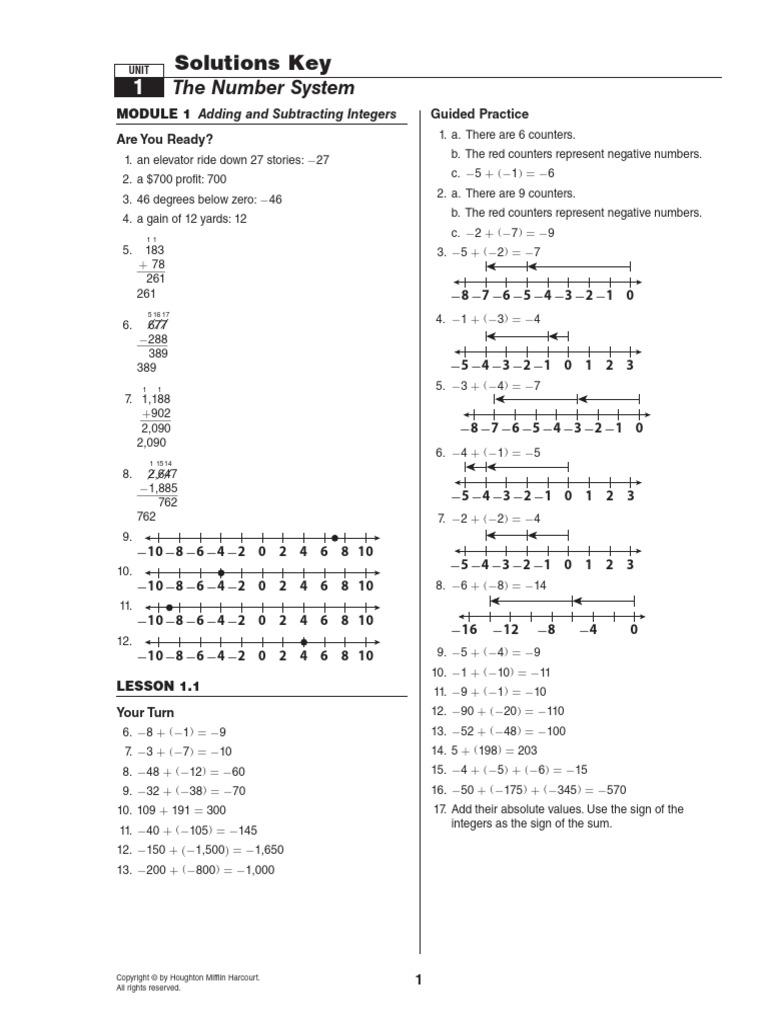 2.1 Adding Integers Textbook Answer Key | PDF | Arithmetic | Mathematics
