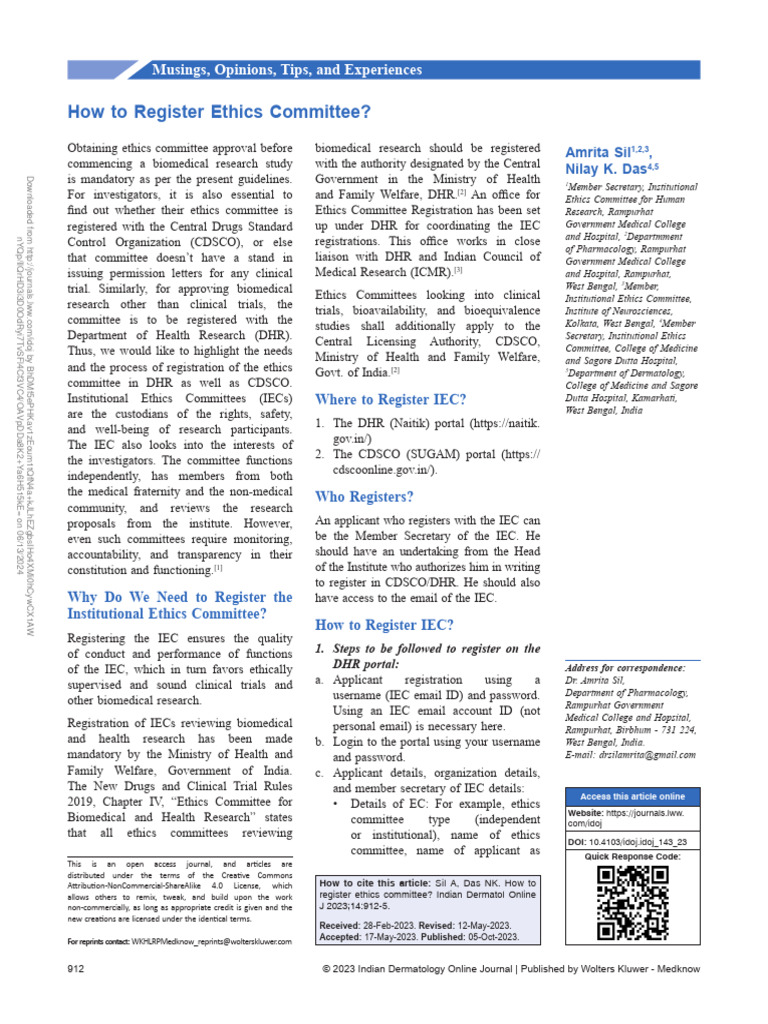 How To Register Ethics Committee .34 | PDF | Institutional Review Board | Online And Offline