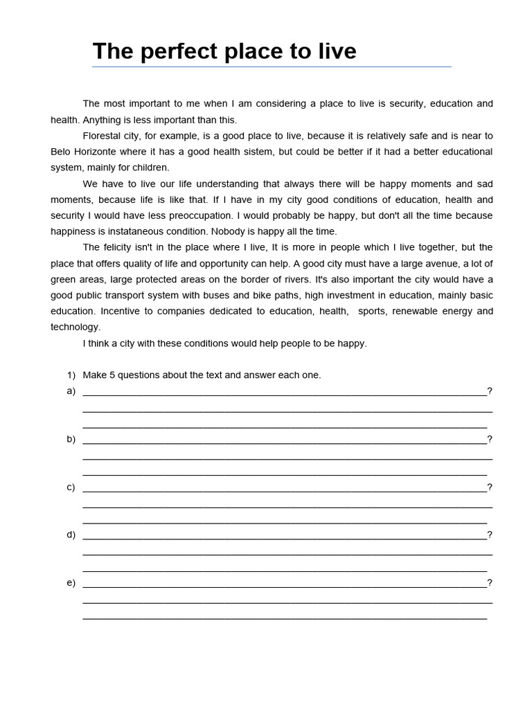 The Perfect Place To Live | PDF