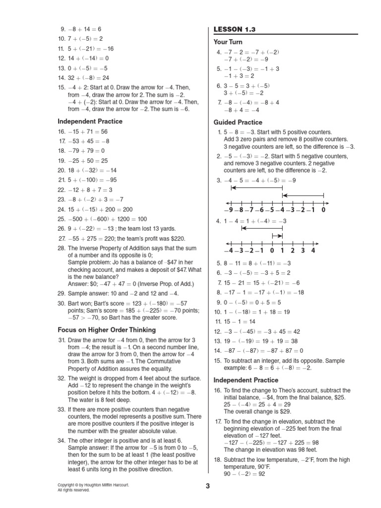 2.2 Subtracting Integers Textbook Answer Key | PDF | Mathematics ...