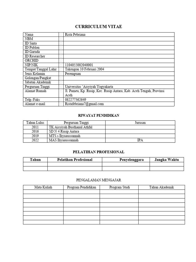 Curriculum Vitae | PDF | Karier & Perkembangan | Ilmu Sosial