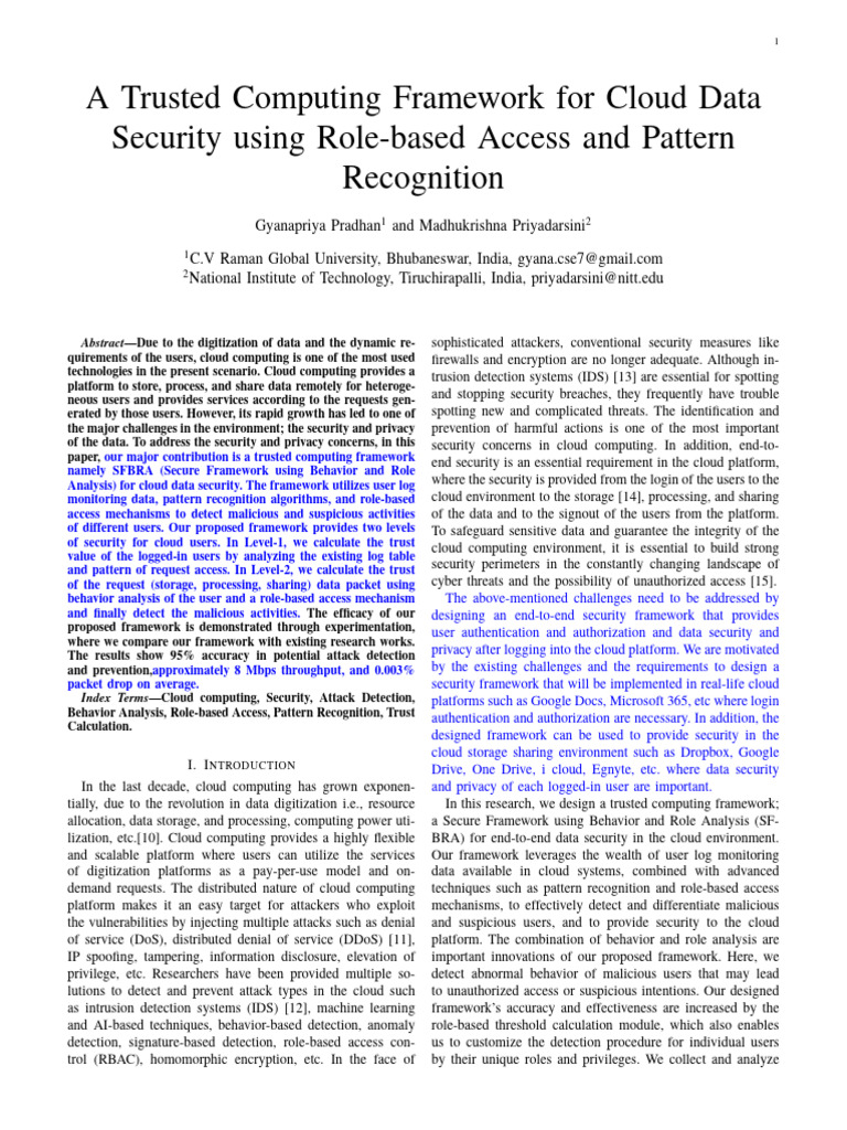 A Trusted Computing Framework For Cloud Data Security Using Role Based Access And Pattern 0515