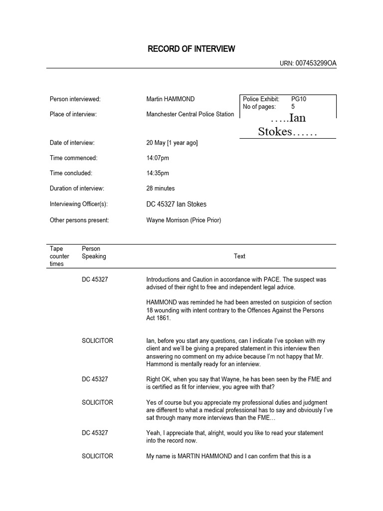 Police Interview Record: Martin Hammond | PDF | Crimes | Crime & Violence
