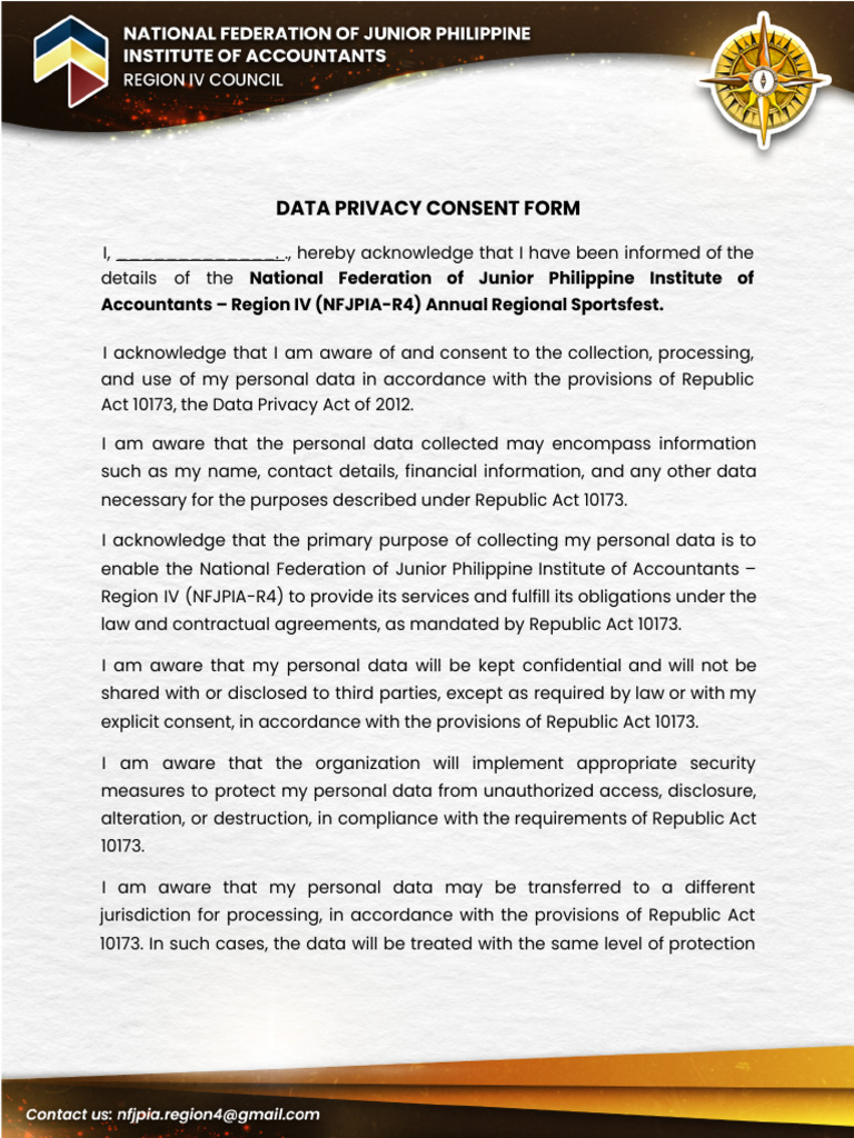 NFJPIA R4 Data Privacy Consent Form - ARSF | PDF | Information Privacy ...