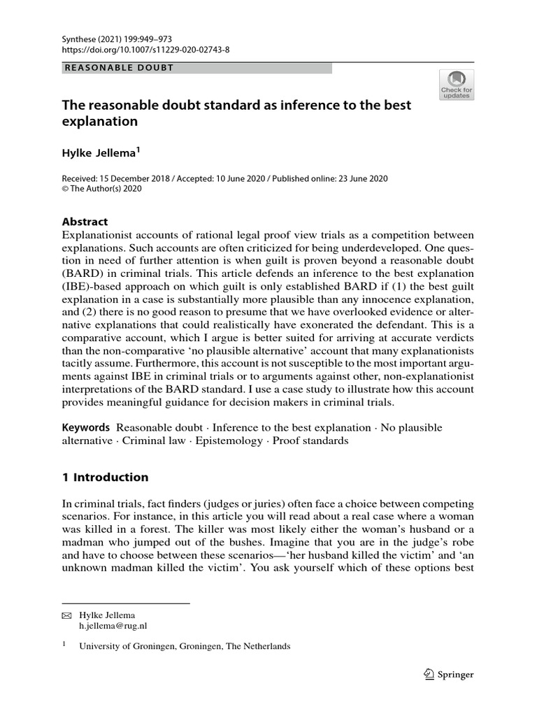 The Reasonable Doubt Standard As Inference To The Best | PDF ...