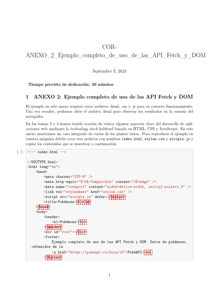 COR-ANEXO 2 Ejemplo Completo de Uso de Las API Fetch y DOM | PDF ...