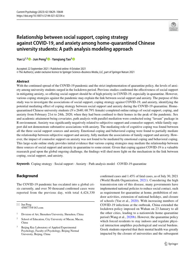 Relationship Between Social Support, Coping Strategy | Download Free ...