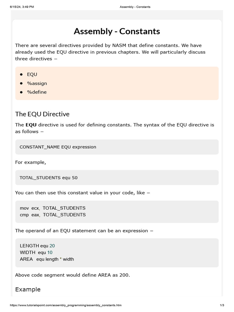 Assembly - Constants | PDF | Software | Computer Science