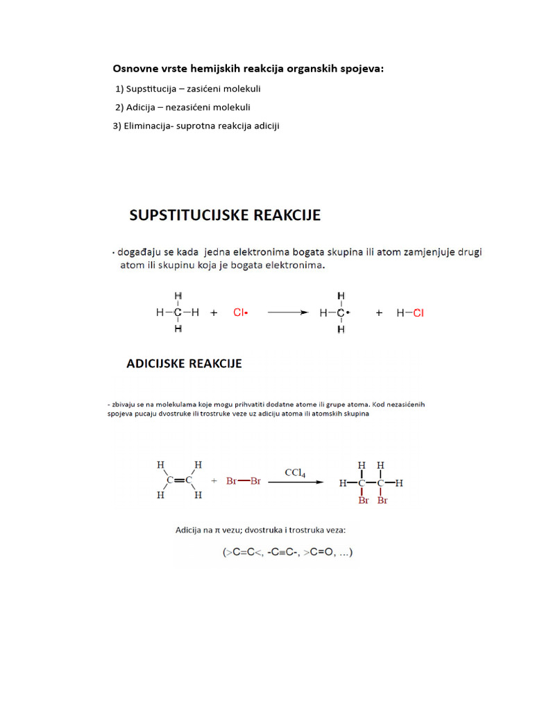 Osnovne Vrste Hemijskih Reakcija Organskih Spojeva | PDF