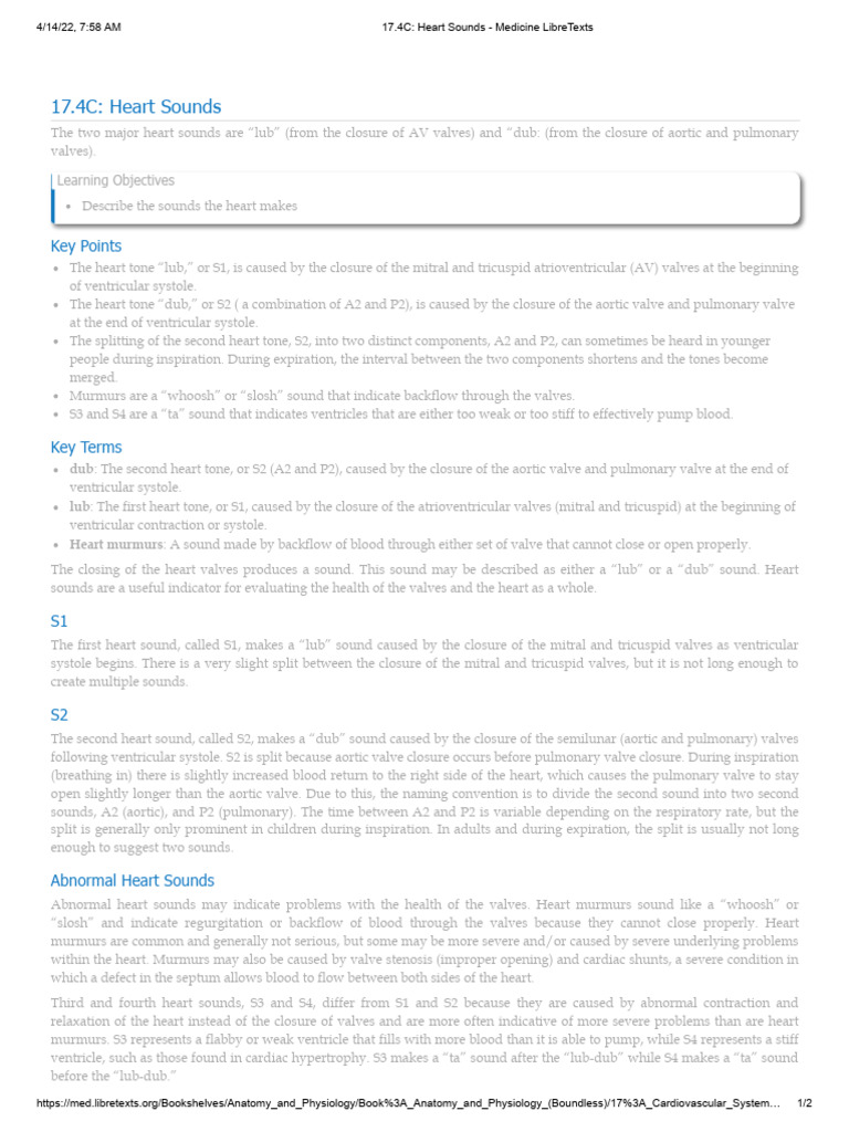 17.4C_ Heart Sounds - Medicine LibreTexts | PDF | Heart Valve | Heart