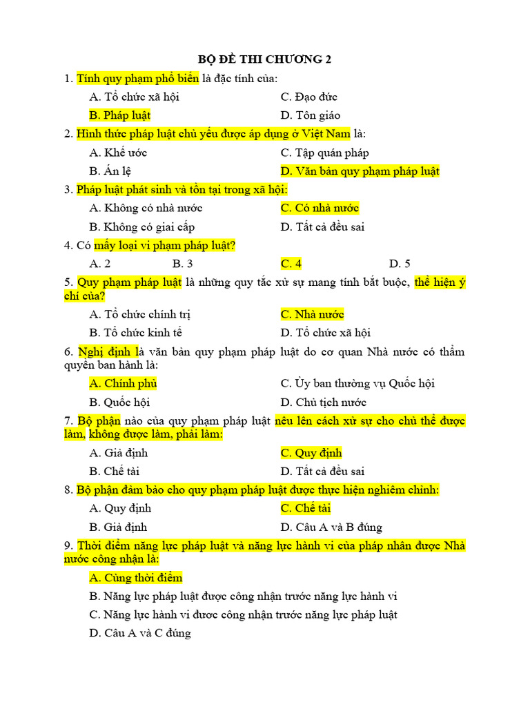 BỘ ĐỀ THI CHƯƠNG 2 (SV) | PDF