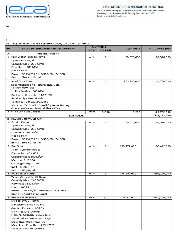 Bwro 40000 LPH | PDF | Membrane | Pump