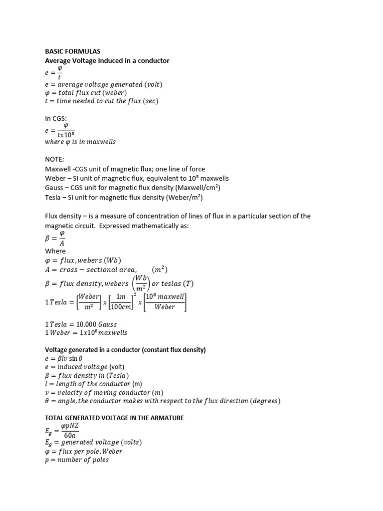 EE-55-BASIC-FORMULAS | PDF | Electrodynamics | Metrology