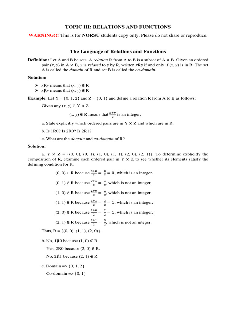 Iii Relations And Functions Download Free Pdf Function Mathematics Set Mathematics