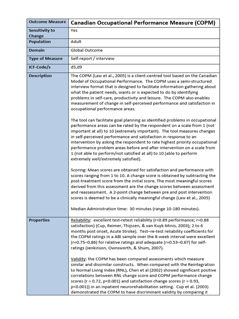 Website COPM | PDF | Self Awareness | Physical Therapy