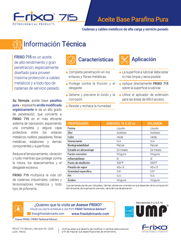 Aceite FRIXO 715 para Cadenas y Cables | PDF | Petróleo | Lubricante