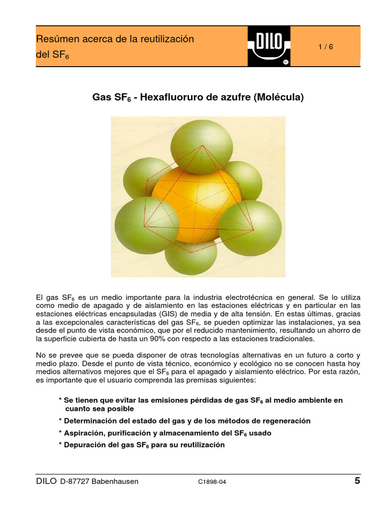 DILO - Resumen Acerca de La Reutilización Del SF6 | PDF | Gases | Vacío