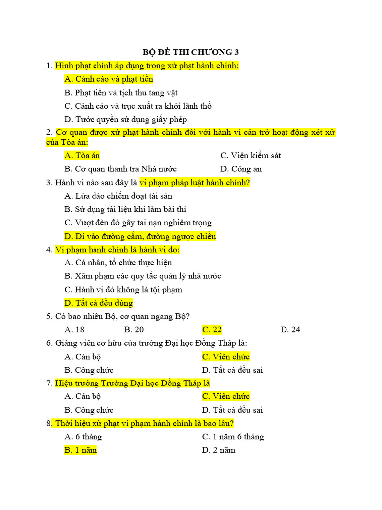 BỘ ĐỀ THI CHƯƠNG 3 (SV) | PDF