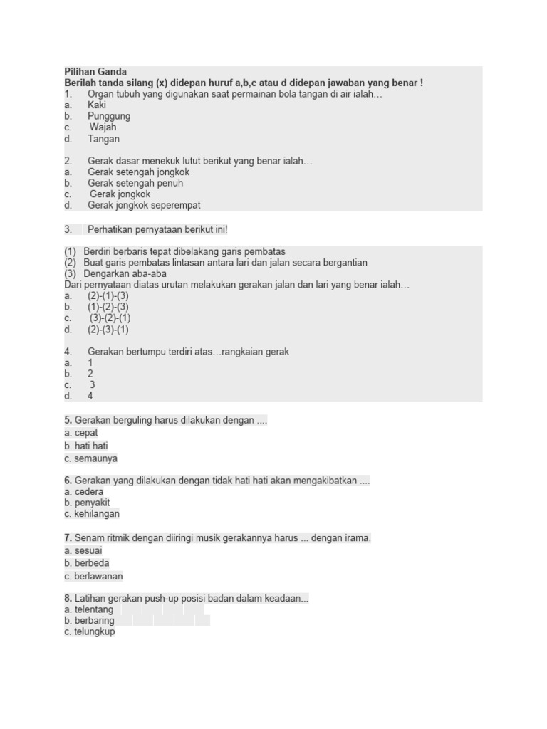 Soal Pjok Kels 2 SD | PDF | Olahraga & Rekreasi