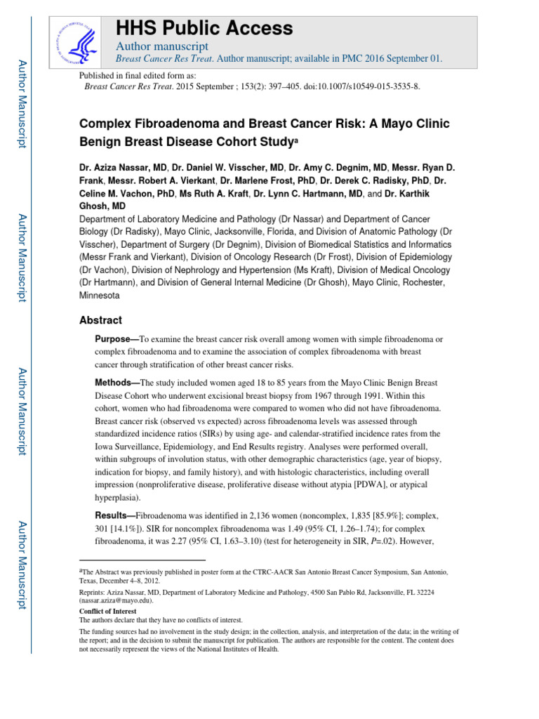 Complex Fibroadenoma and Breast Cancer Risk | PDF | Breast Cancer | Biopsy