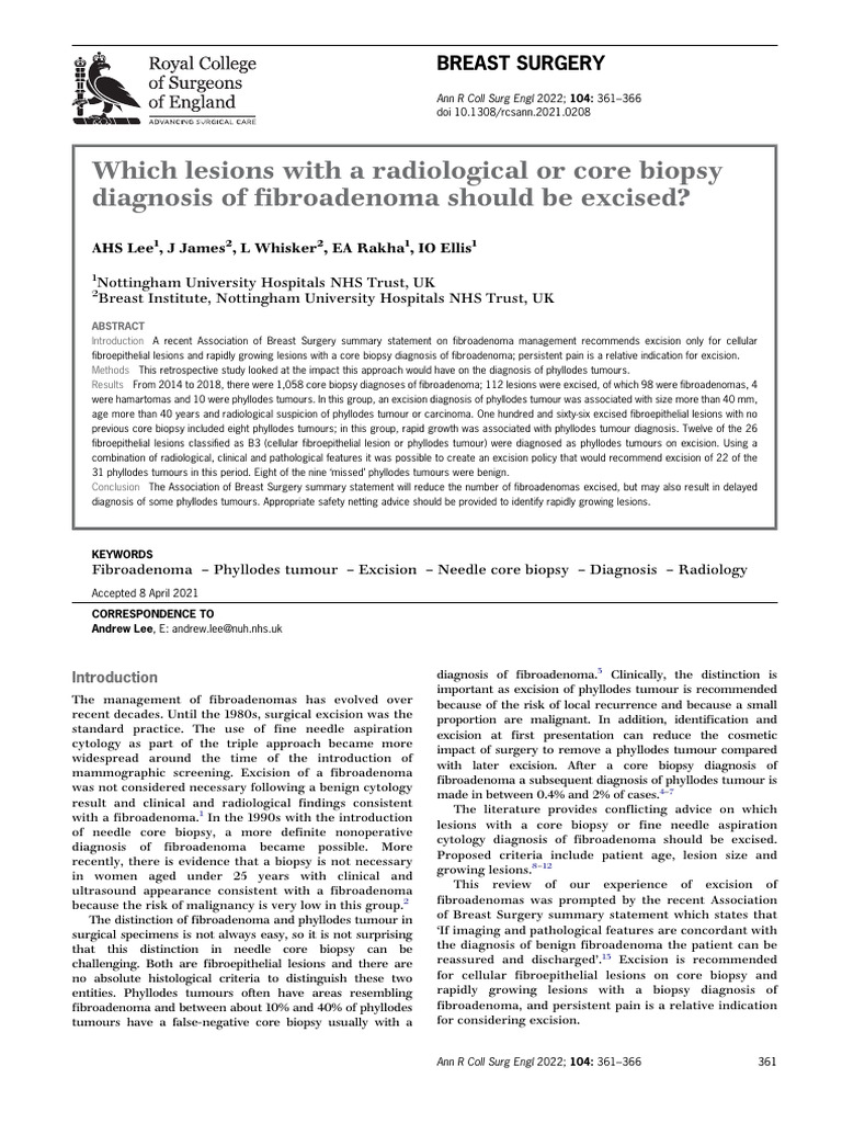 Which Lesions With A Radiological or Core Biopsy Diagnosis Should Be ... Which Lesions With A Radiological or Core Biopsy Diagnosis Should Be ...
