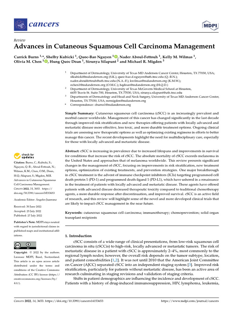 Advances in Cutaneous Squamous Cell Carcinoma Management 2022 | PDF ...