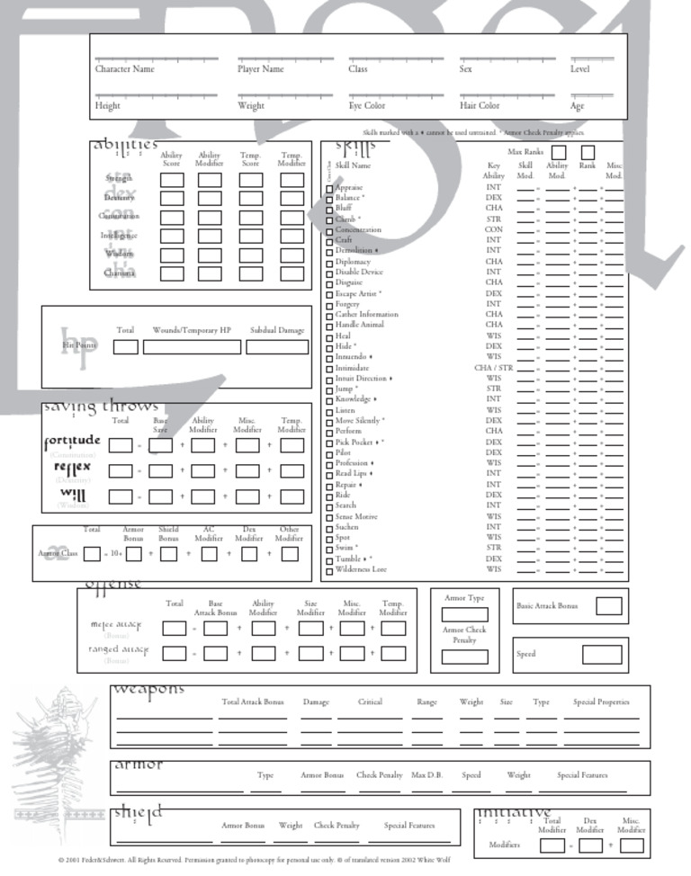 Engel Character Sheetpage 1 | PDF | Role Playing | Tabletop Games