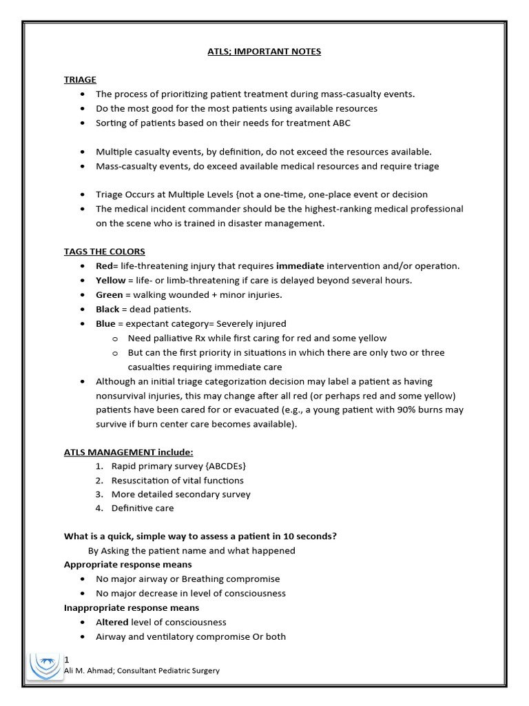 Atls Important Notes | PDF | Shock (Circulatory) | Peritoneum