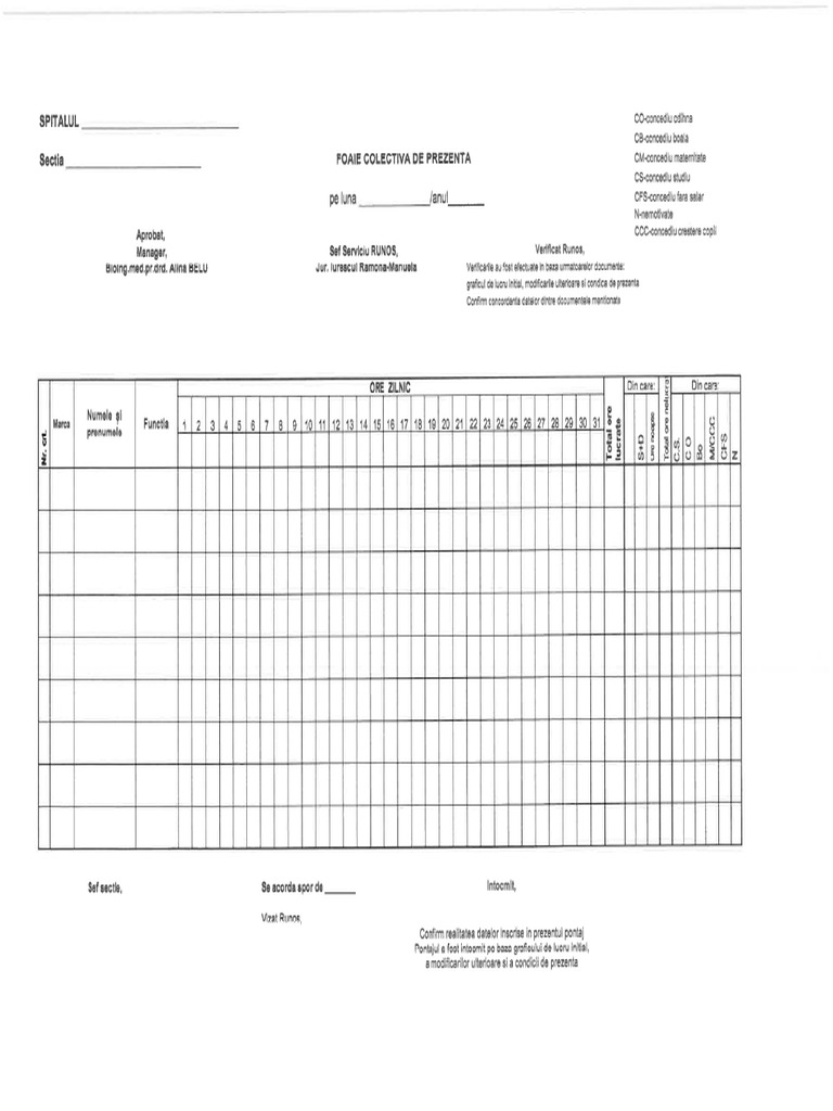Model Pontaj Rezidenti Platiti de SF - Maria 2022 | PDF