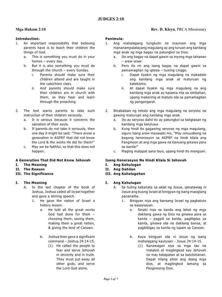 Judges 2 10 Tagalog Sermon | PDF