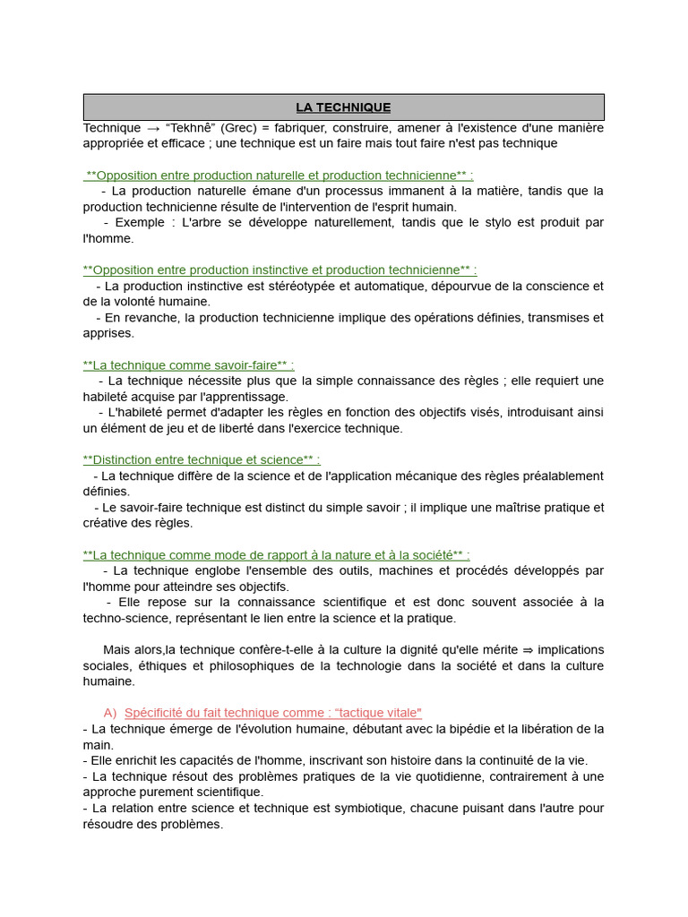 Définition et enjeux de la technique | PDF | Science | Cognition