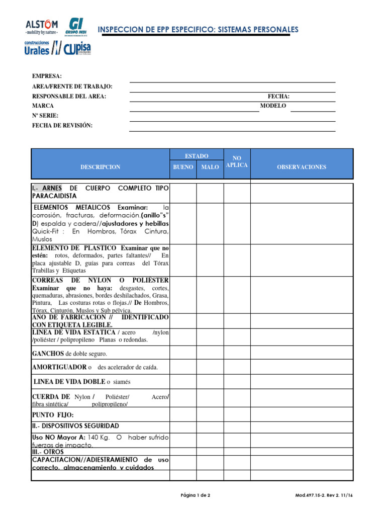 497-15-2 ALTURA - EPP Especifico-Arnes (Mod.497-15-2.MX) V2 | PDF