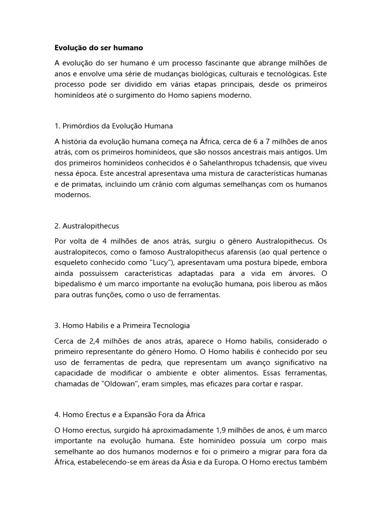 Evolução do Ser Humano: Uma Jornada | PDF | Homo | Humano