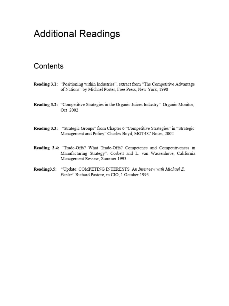Additional Readings Unit 3 | PDF | Competitive Advantage | Strategic ...