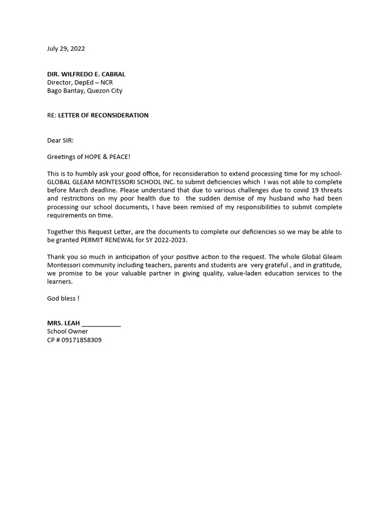 letter of reconsideration for permit | PDF