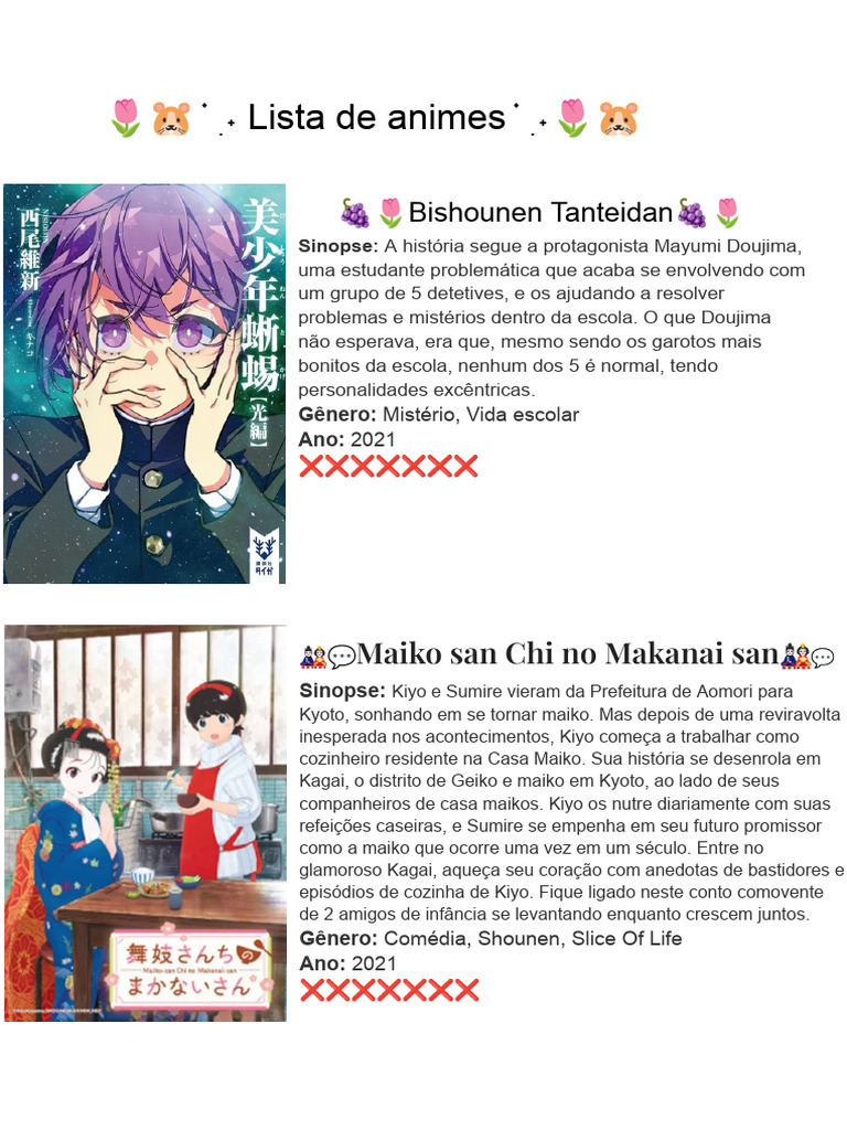 Lista de Animes de 2021 a 2016 | PDF