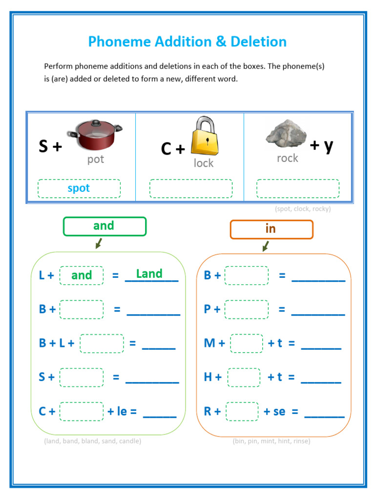 Phoneme Addition Deletion - 44 Worksheets | PDF