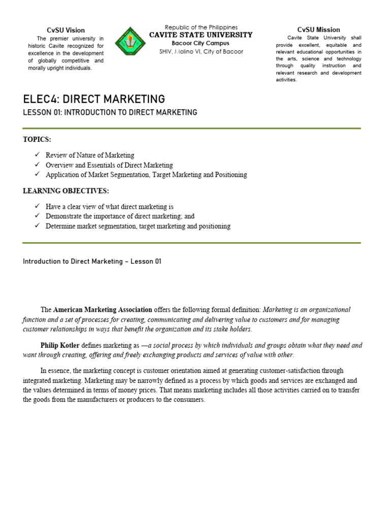 Introduction to Direct Marketing Concepts | PDF | Marketing | Market ...