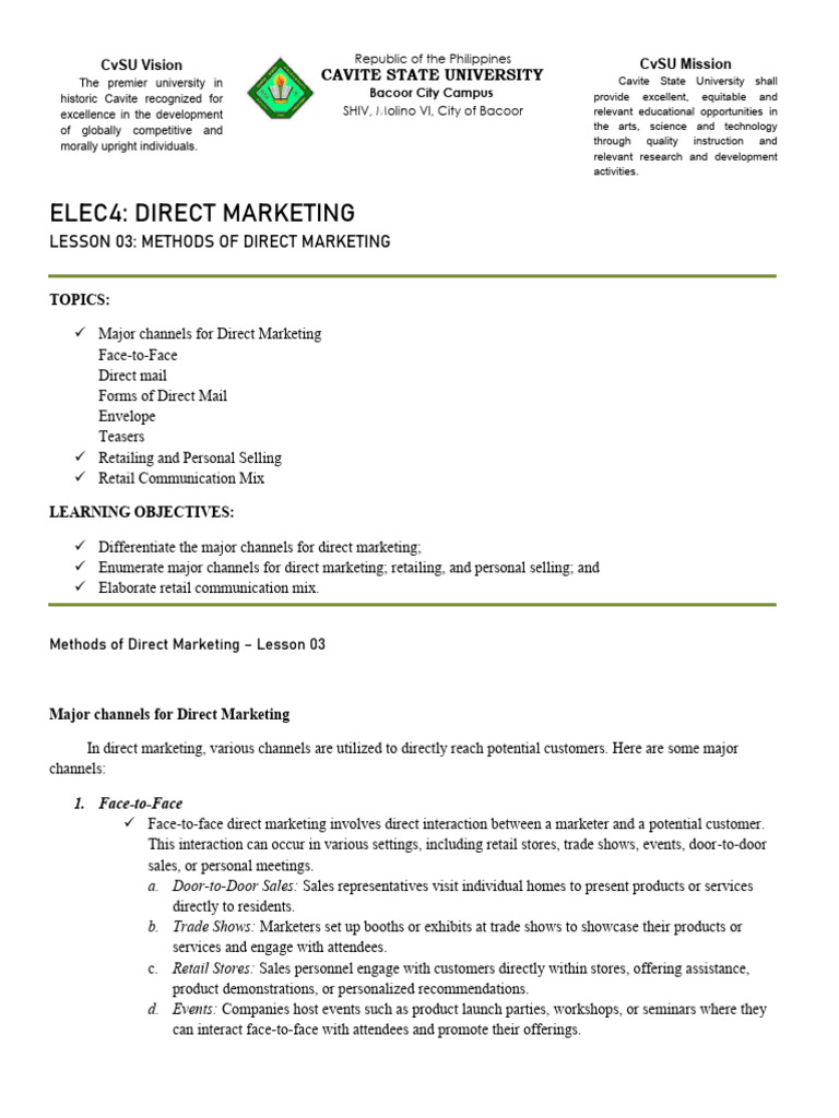 ELEC4 Module 03 Methods of Direct Marketing | PDF | Brand | Retail